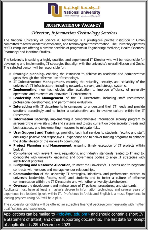 Current Vacancies - National University of Science and Technology
